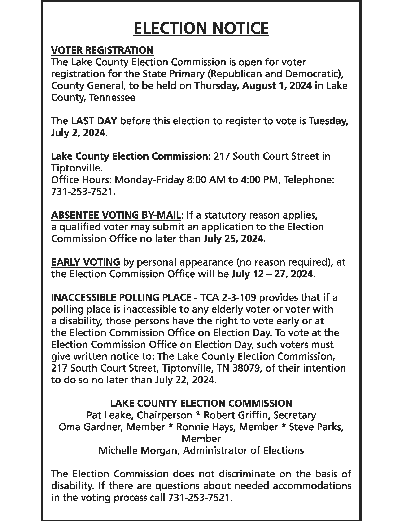 Public Notices & Information - Lake County, TN Government